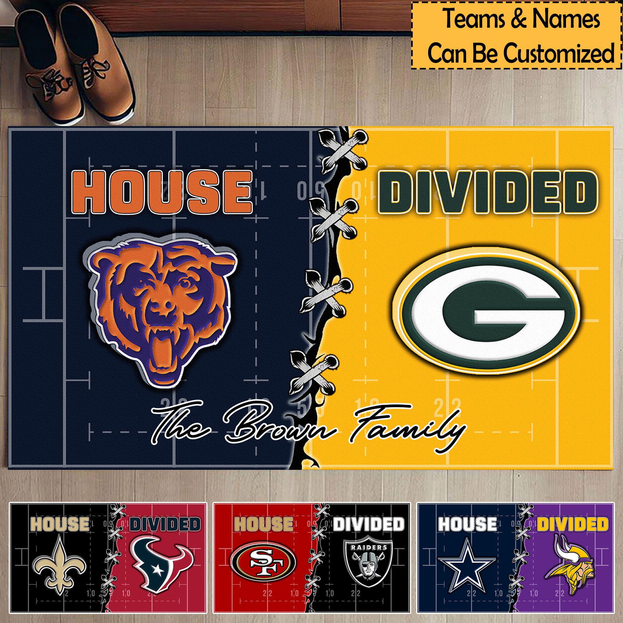 House Divided Football Doormat - Customized Anti Slip Indoor Doormat ...